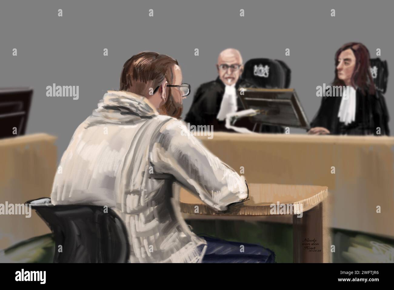 ROTTERDAM - Court drawing of Marcel B., who is on trial for the rape of ...