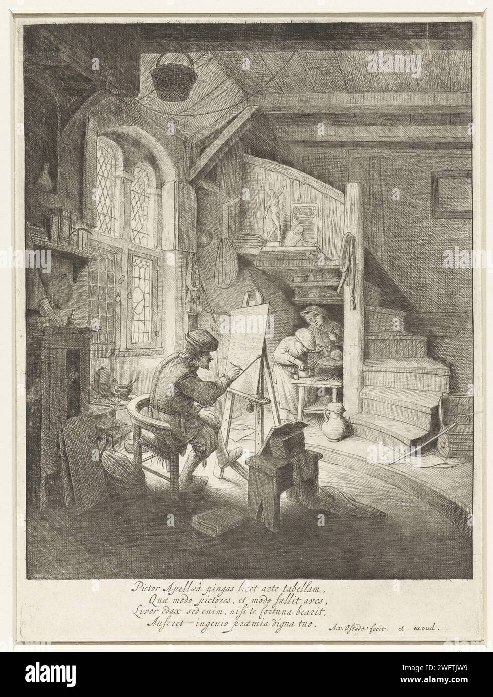 Painter in his studio, 1645 - 1649 print Painter at work in his studio ...