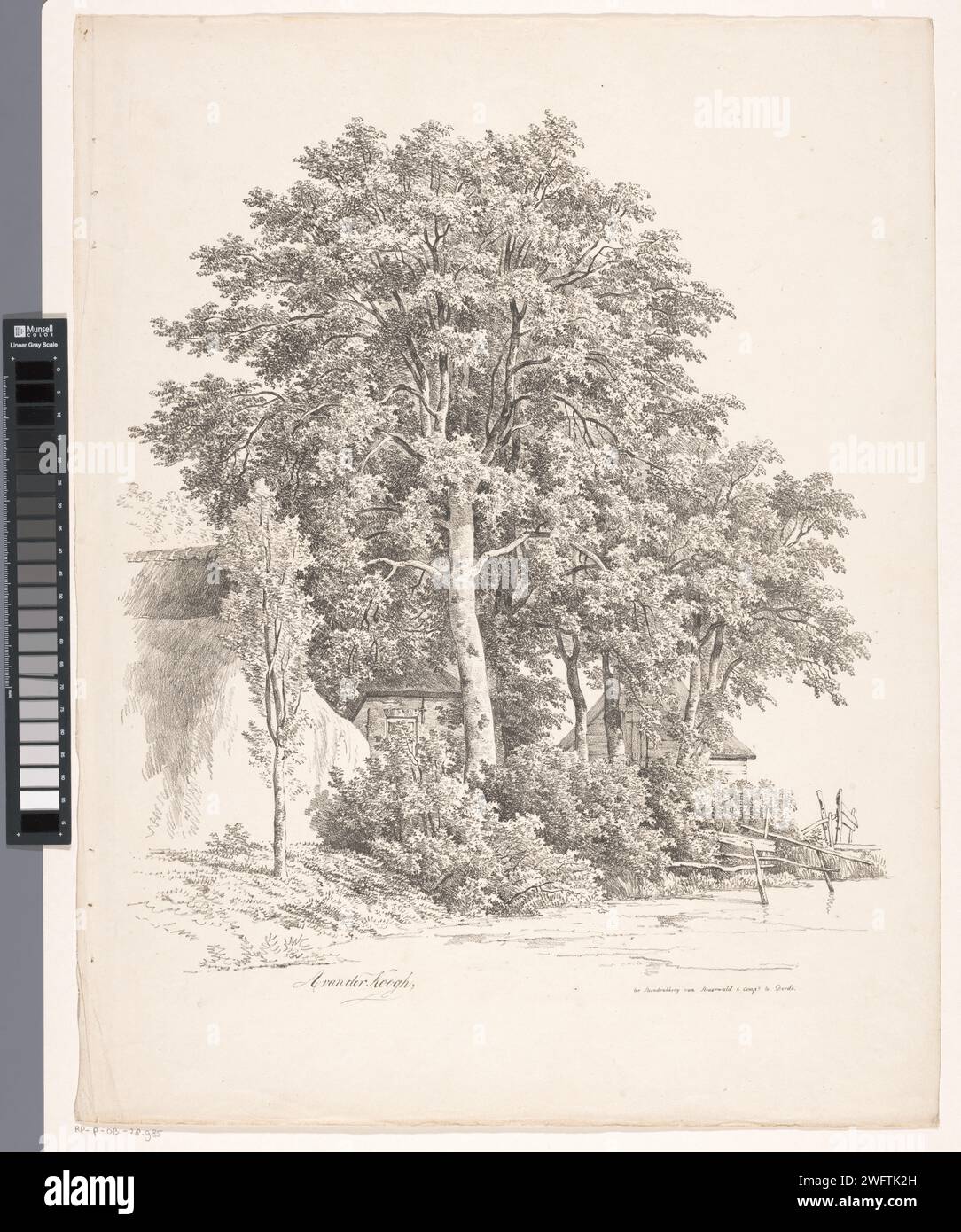 Waterfront with trees and houses, Adrianus van der Koogh, 1826 - 1828 print The houses are ...