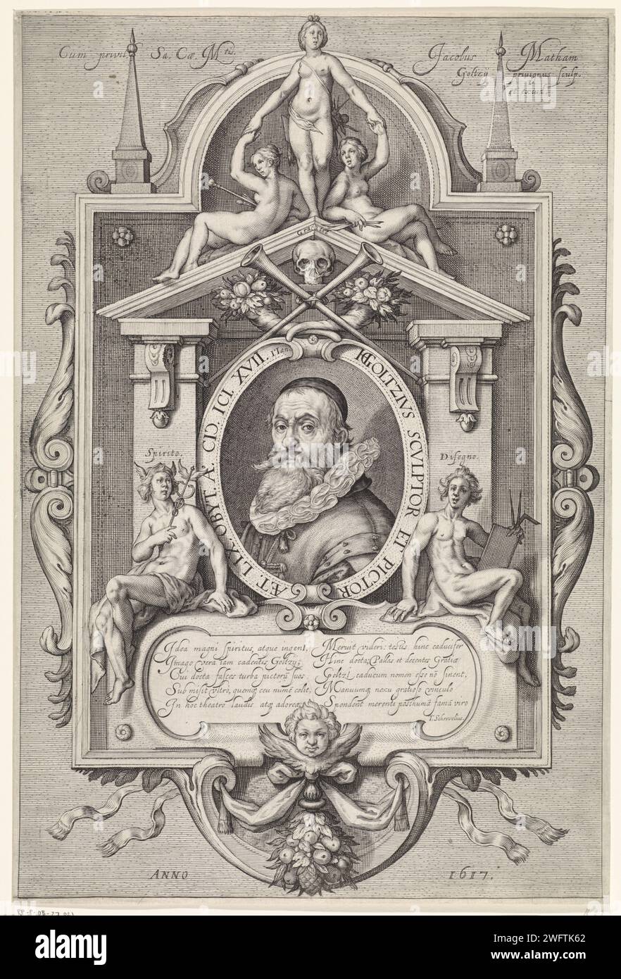 Portret van Hendrick Goltzius, Jacob Matham, 1617 print Portrait of ...