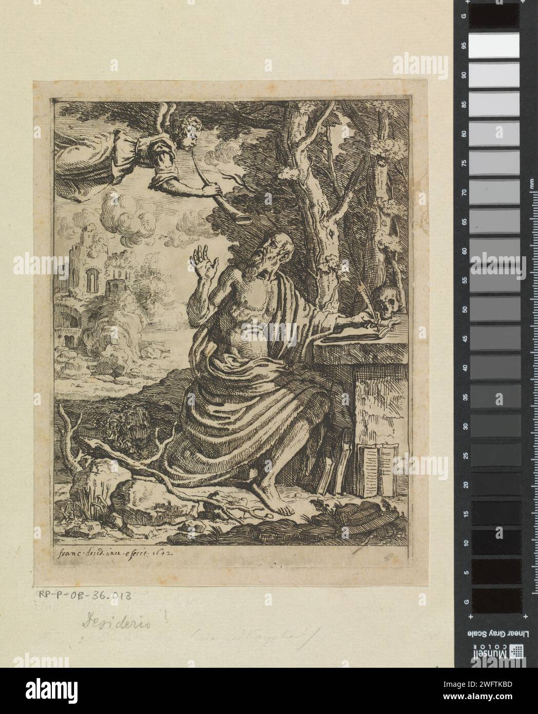 Heilige Jerome met de Engel, Francesco Desire, 1642 print The saint ...