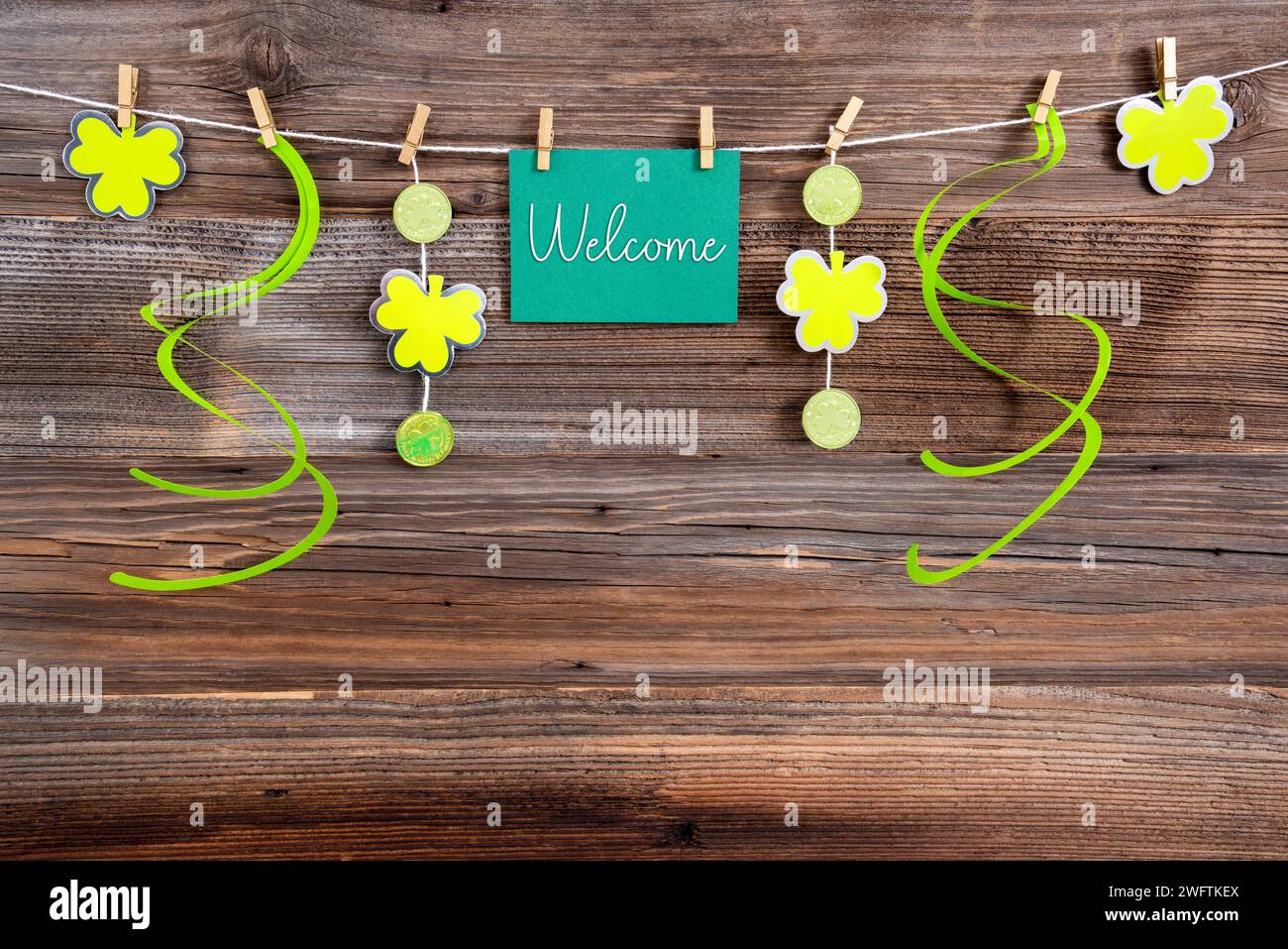 Saint Patrick's Day Green Label With English Text Welcome. Vintage ...