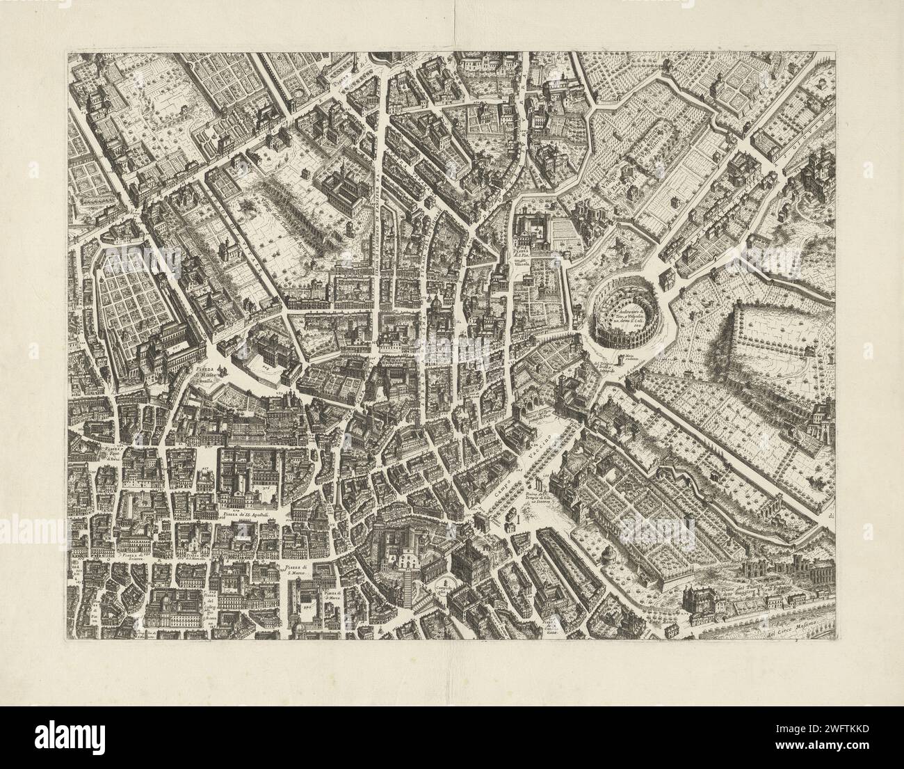 Map of the city of Rome, Giovanni Battista Falda, 1676 print Part of a ...