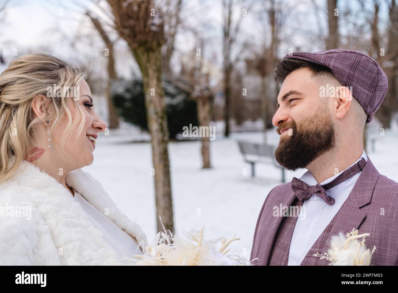Augsburg, Bavaria, Germany - January 19, 2024: Young bride and groom ...