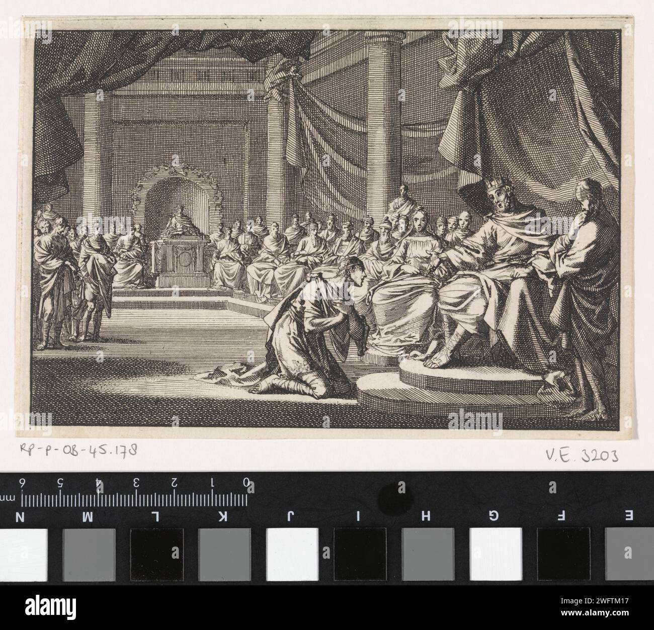 During a meeting, Antipater kneels for his father Herod, Jan Luyken ...