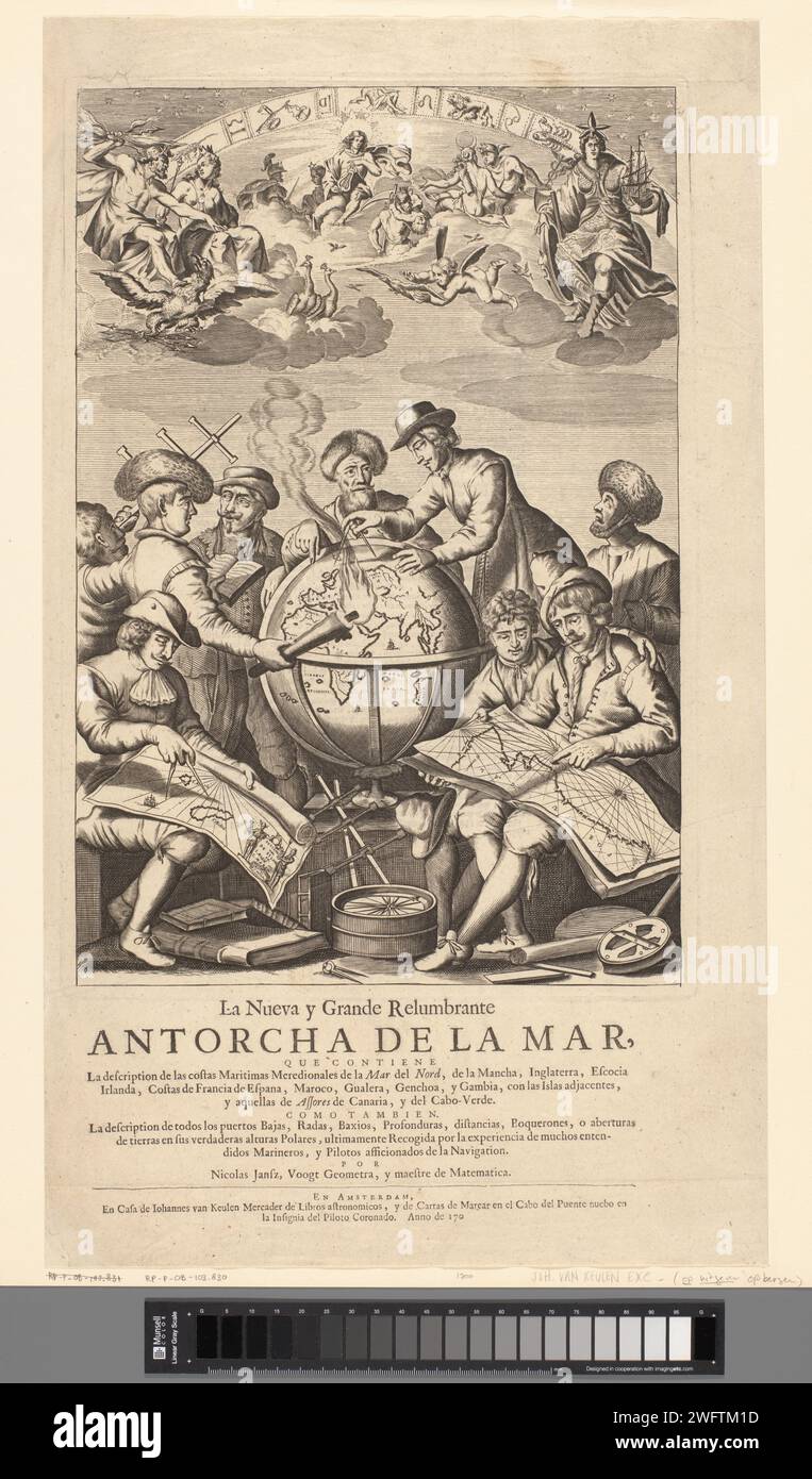 Figures with cards at a globe and nautical instruments, Johannes van ...