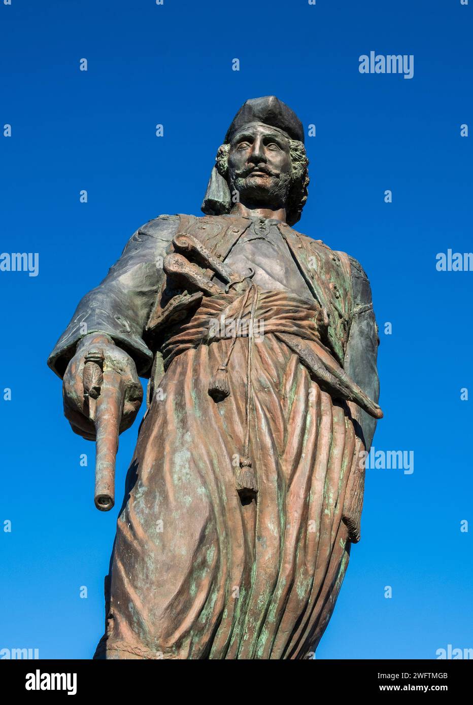 Statue of Cretan freedom fighter in mountain village of Anogia, Crete ...
