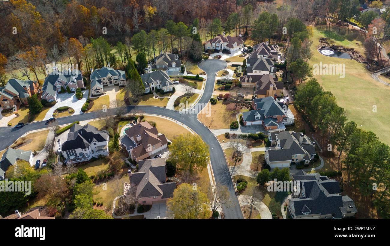 Panoramic aerial view of a beautiful subdivision in an upscale ...