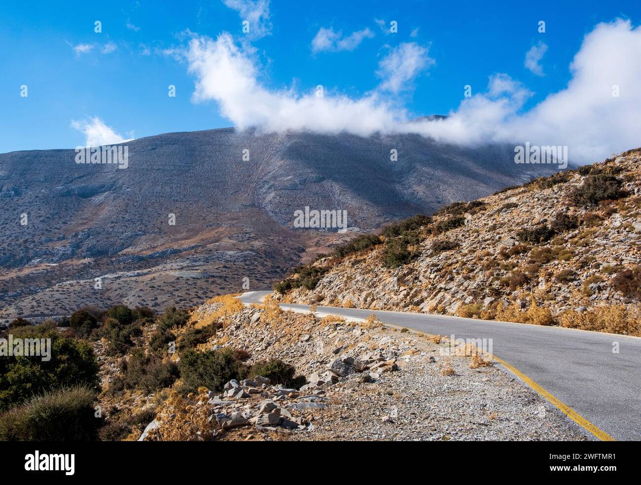 Road leading to Mount Ida, highest mountain in Crete, Psiloritis ...