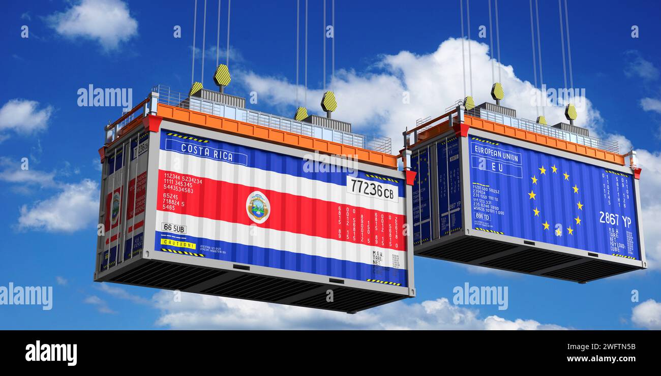 Shipping containers with flags of Costa Rica and European Union - 3D ...
