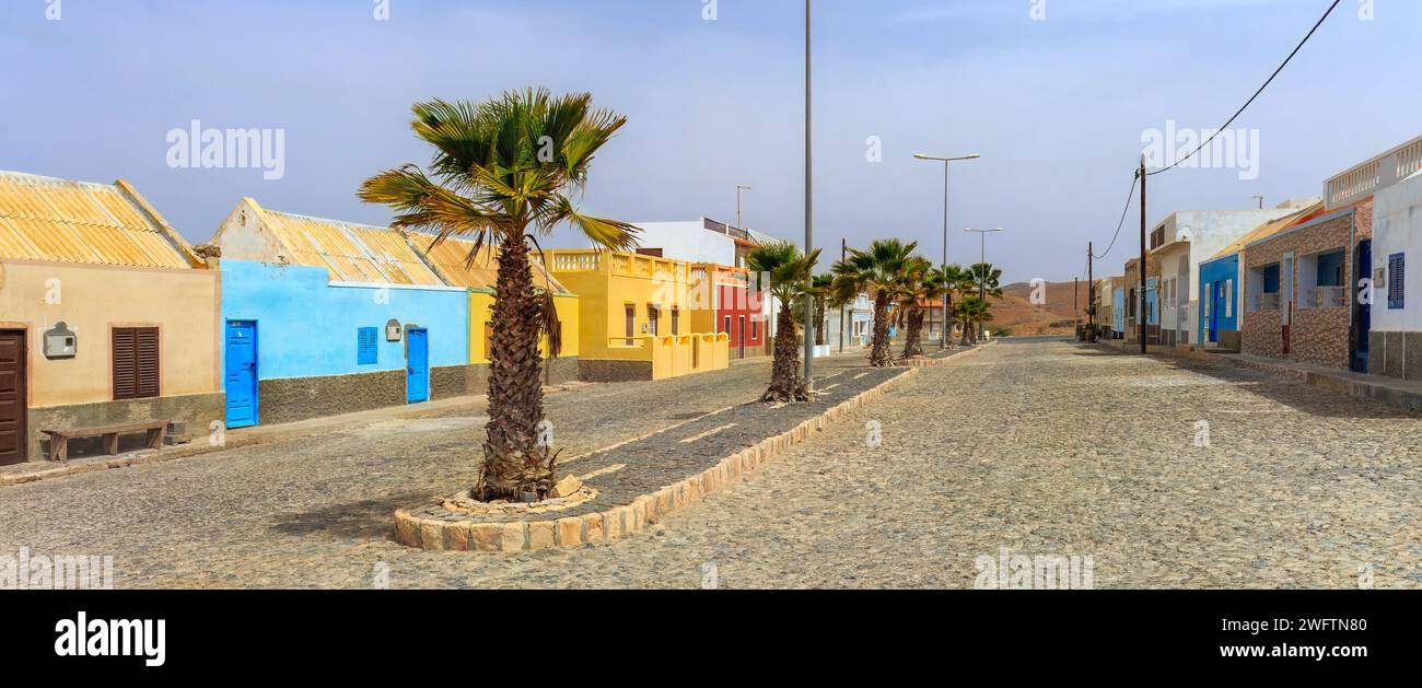 Vibrant town street : The painted houses of Sal Rei, Boa Vista. High ...