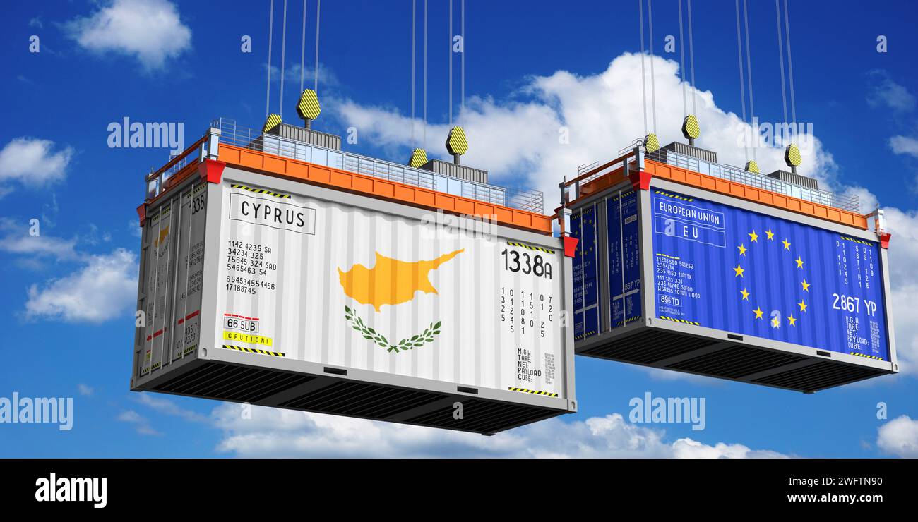 Shipping containers with flags of Cyprus and European Union - 3D ...