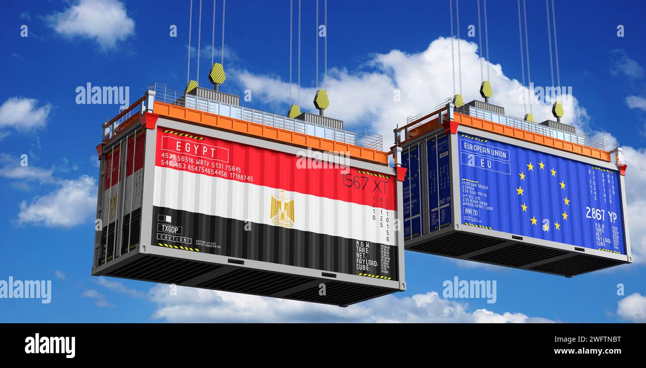 Shipping containers with flags of Egypt and European Union - 3D ...