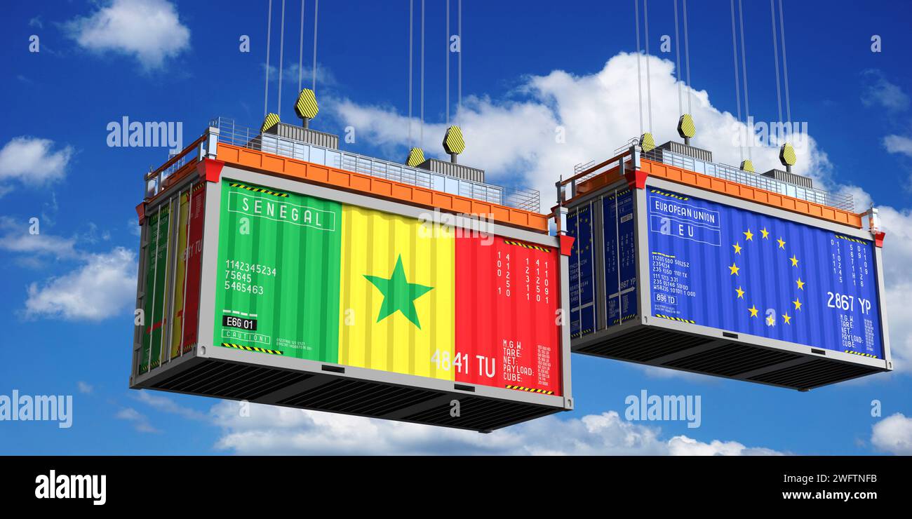 Shipping containers with flags of Senegal and European Union - 3D ...