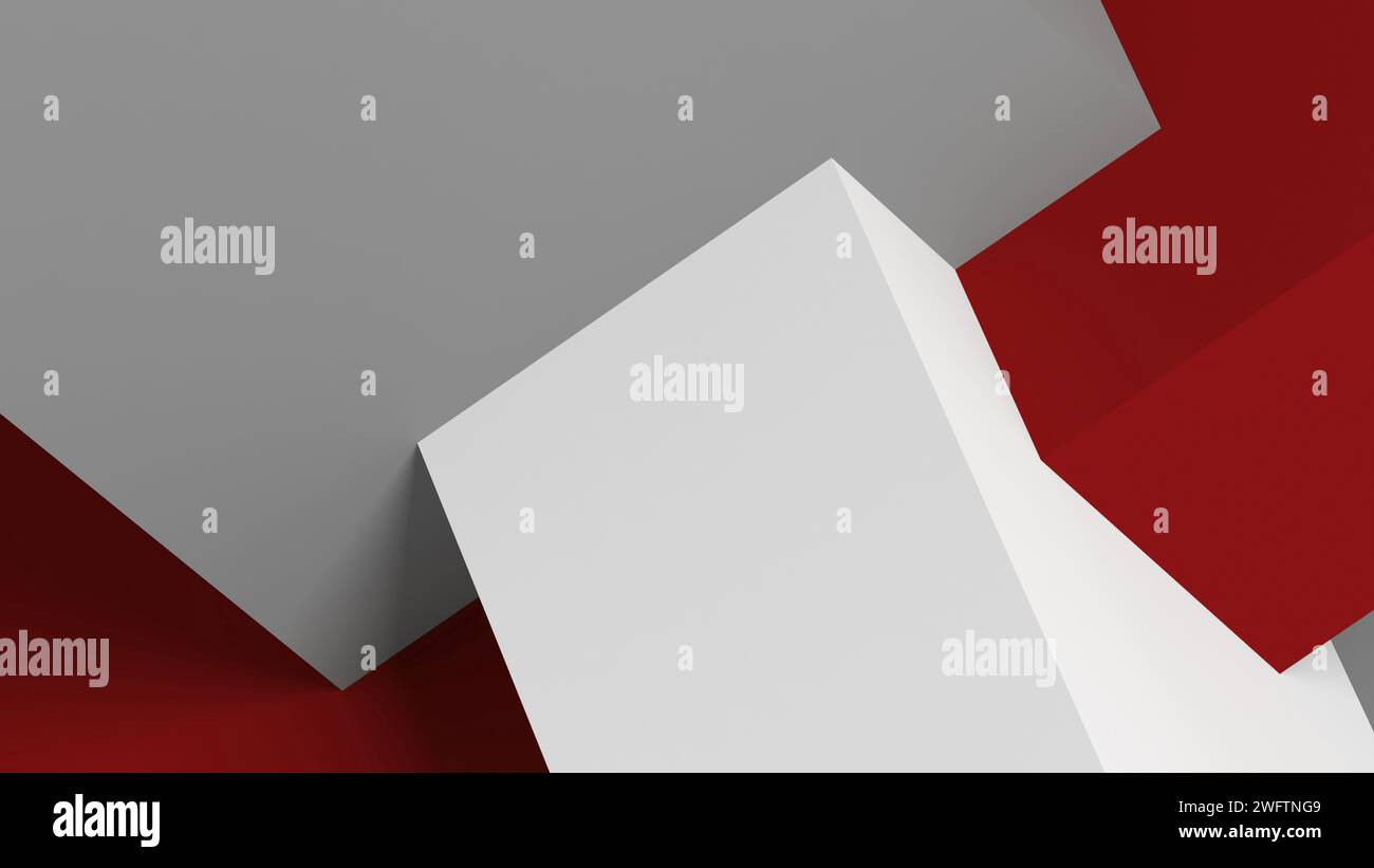 Abstract geometric structure with red and gray design elements, digital ...