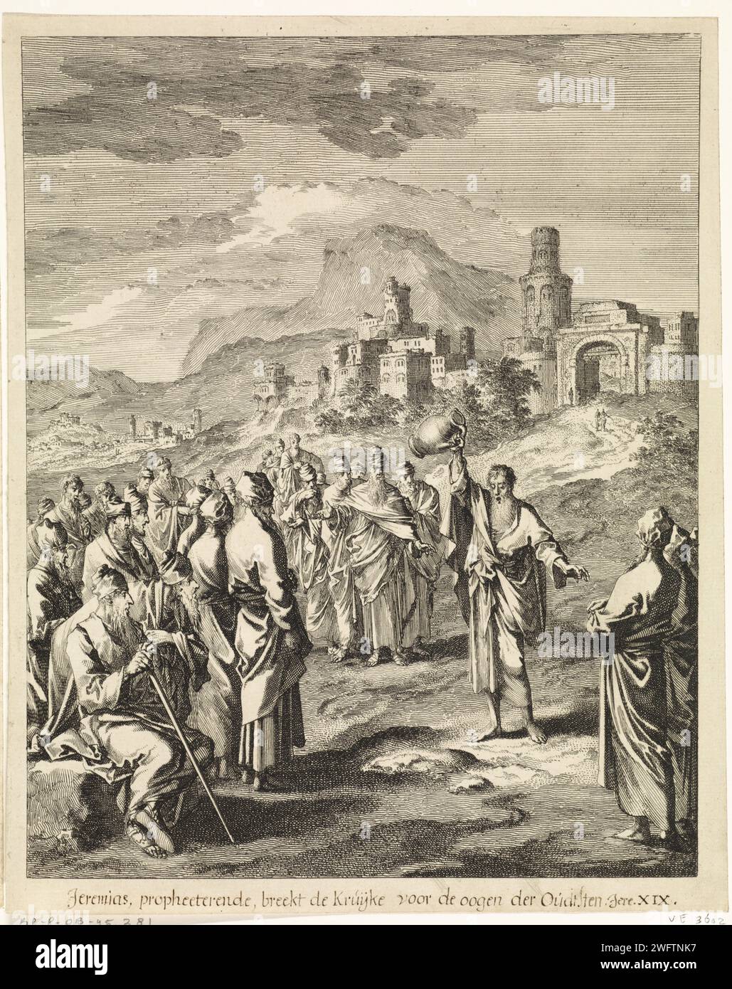 Jeremiah breaks the jug, Jan Luyken, 1708 print Amsterdam paper etching ...