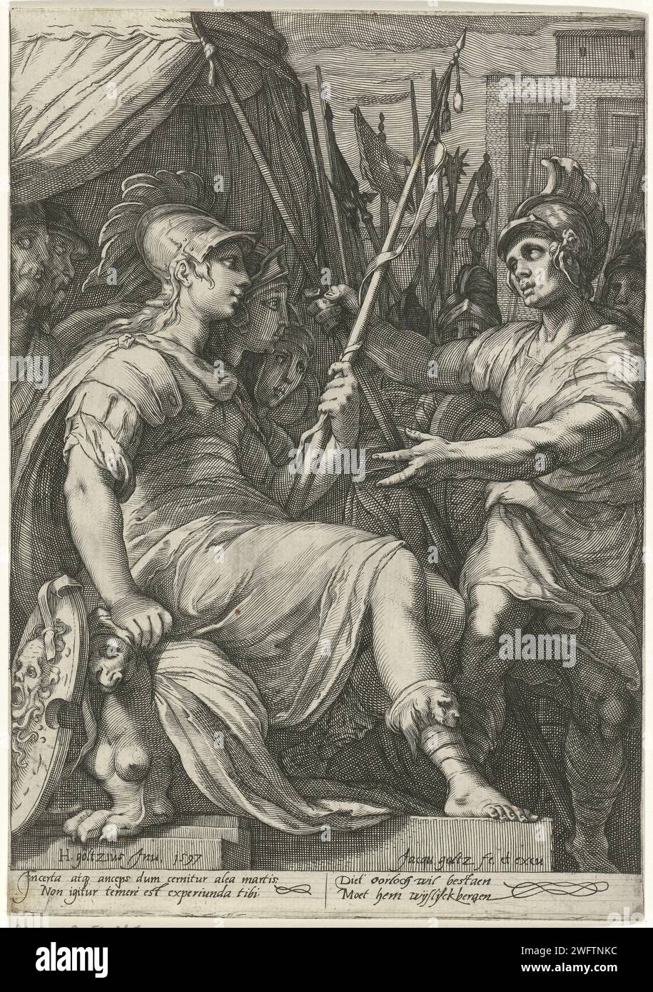 Minerva surrounded by warriors, Jacob Goltzius (II), After Hendrick ...
