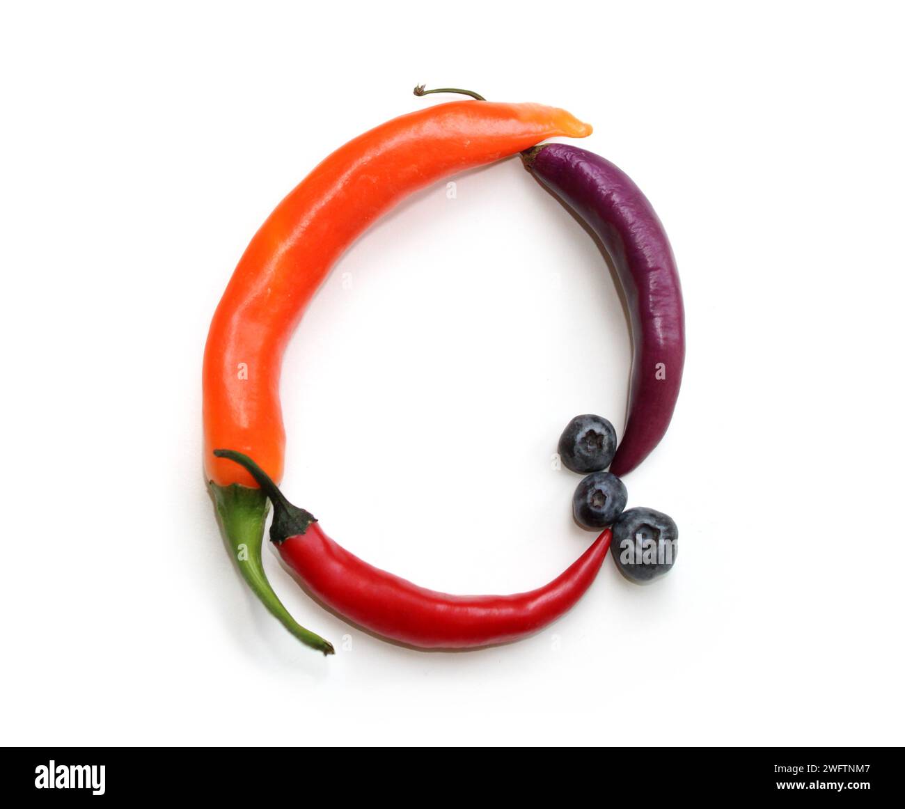 Letter Q from red orange purple chili pepper blueberry, alphabetic ...