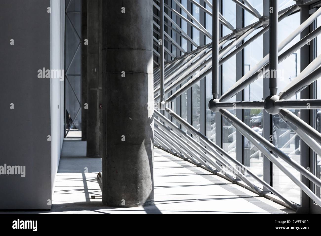 Abstract modern industrial interior background with concrete pillar and ...