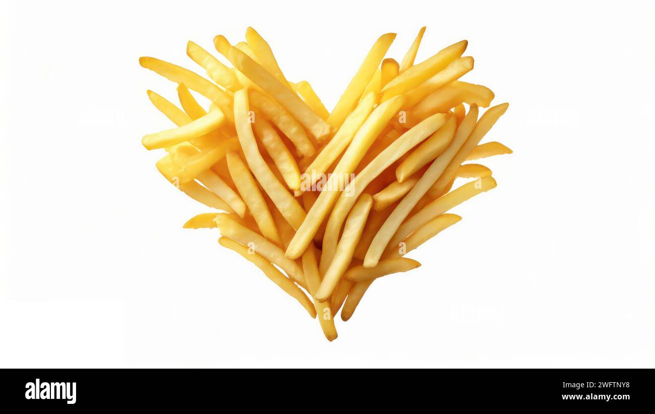 Isolated heart-shaped french fries on a white background Stock Photo - Alamy