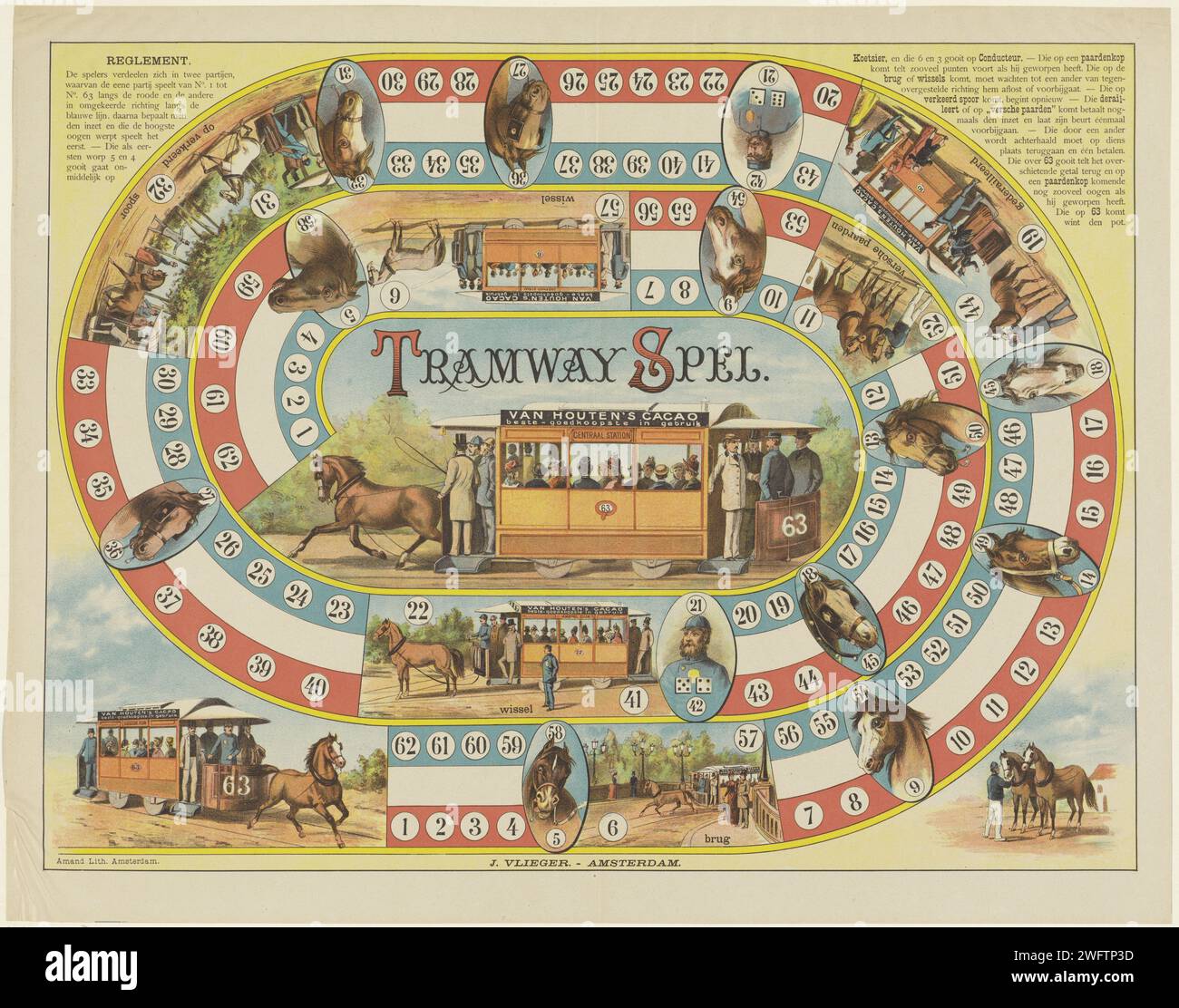 Tramway spel, c. 1885 print. gameboard Board game with a spiral with ...