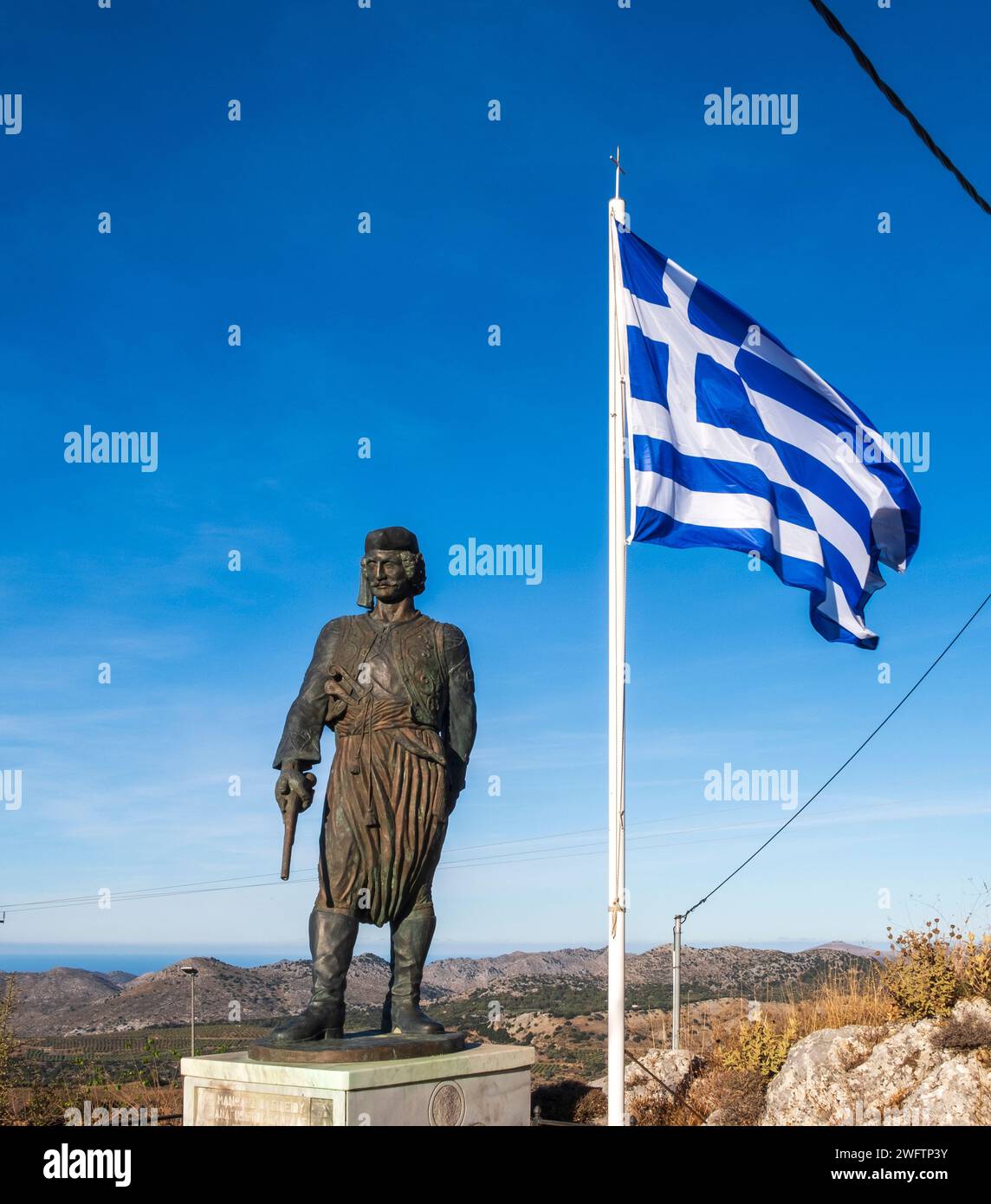 Statue of Cretan freedom fighter in mountain village of Anogia, Crete ...