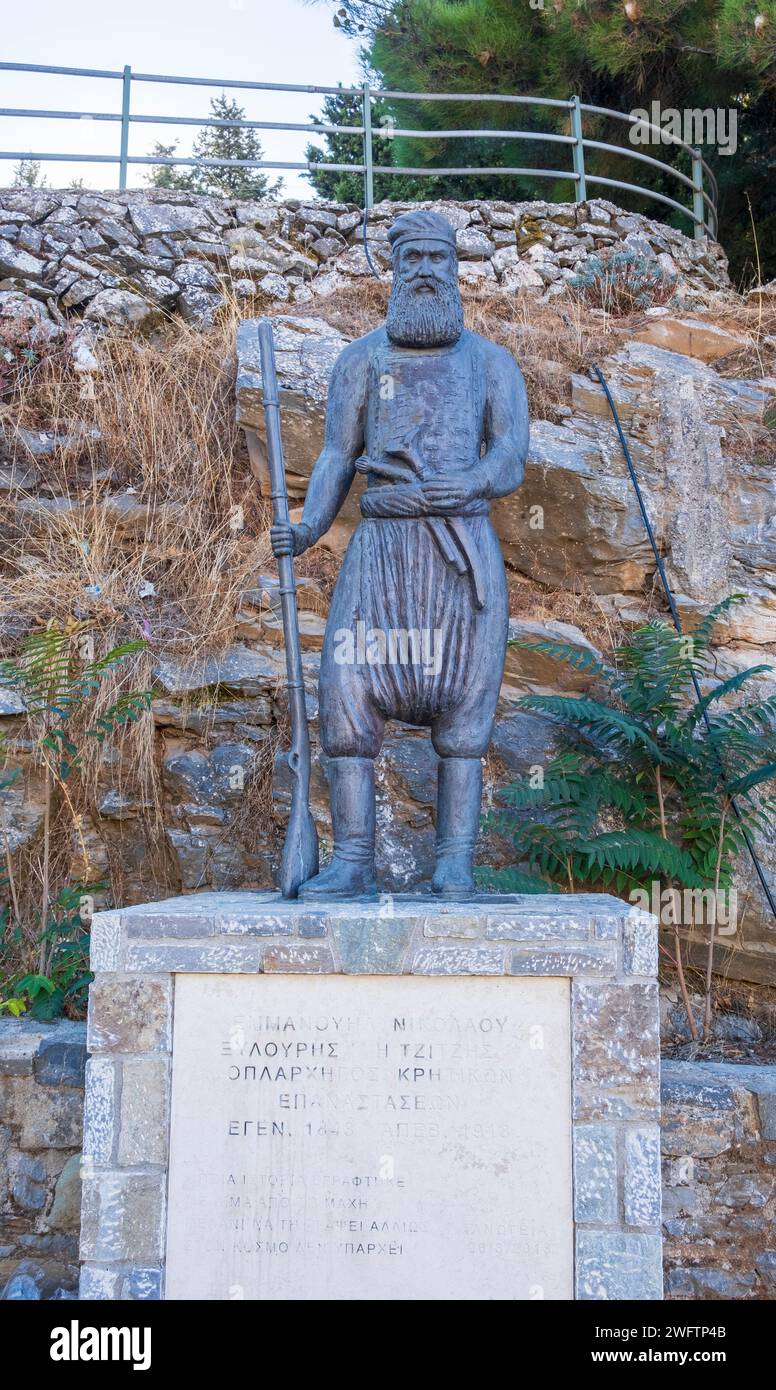 Statue of Cretan freedom fighter in mountain village of Anogia, Crete ...