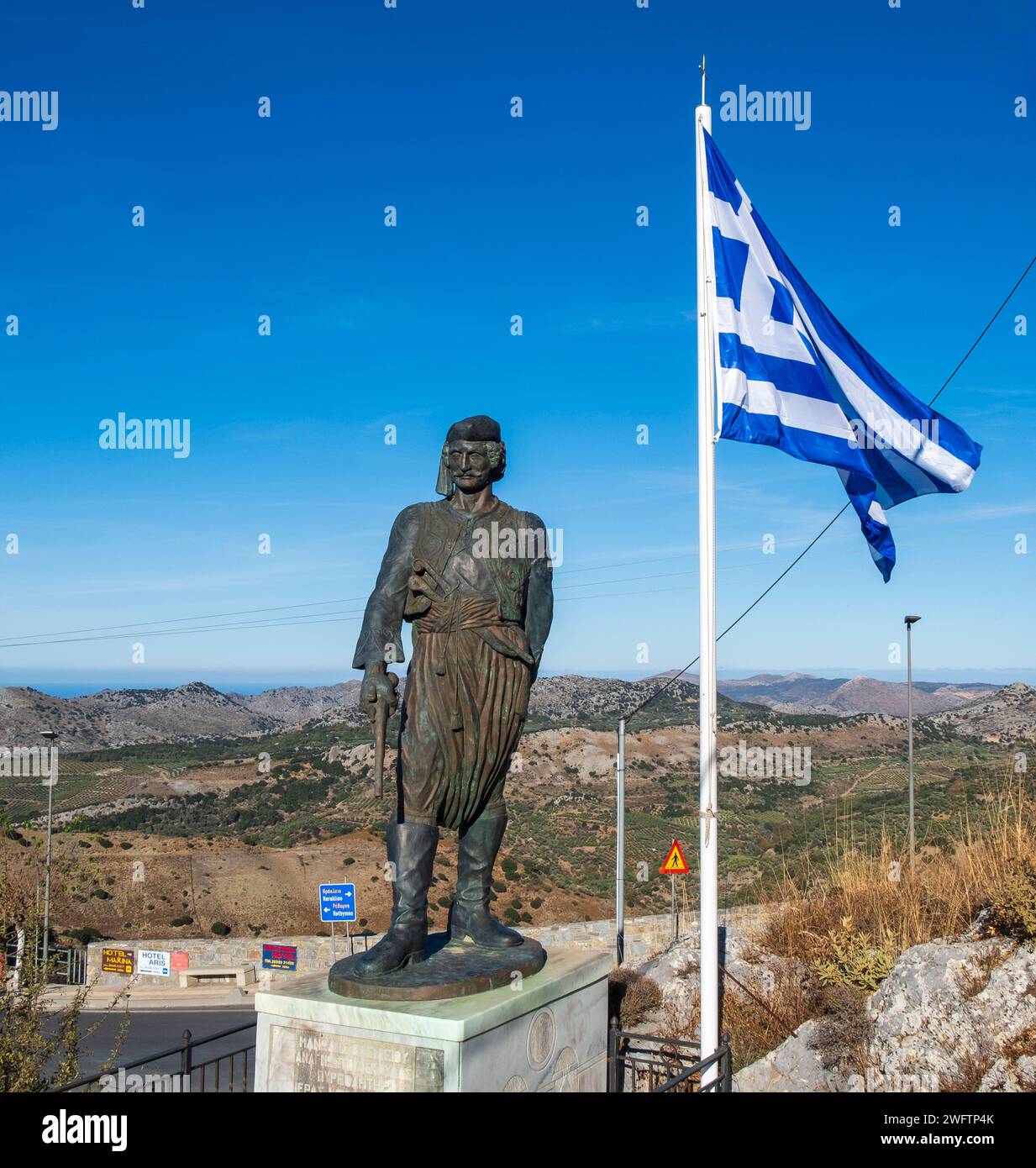 Statue of Cretan freedom fighter in mountain village of Anogia, Crete ...