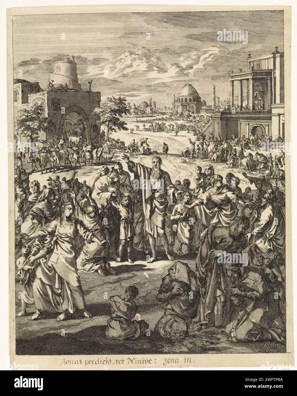 Jona predicts the downfall of Nineve, Jan Luyken, 1708 print Amsterdam ...