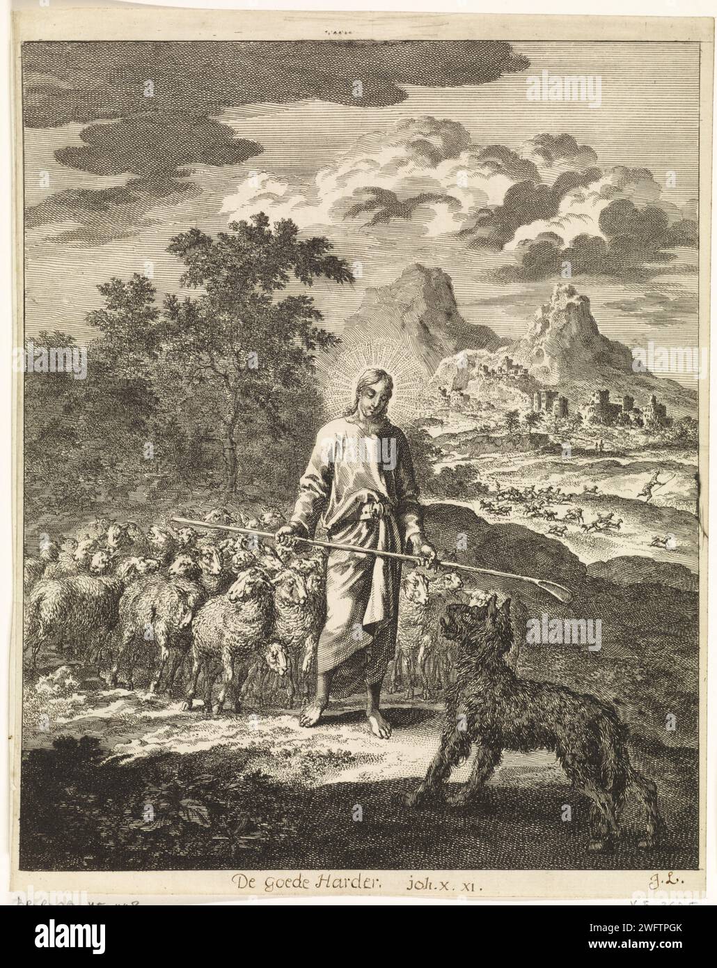 Christ as good shepherd, Jan Luyken, 1708 print Amsterdam paper etching ...