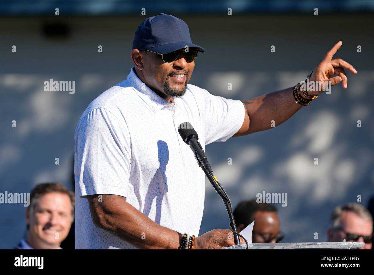Former NFL player Ray Lewis speaks at a news conference and community ...