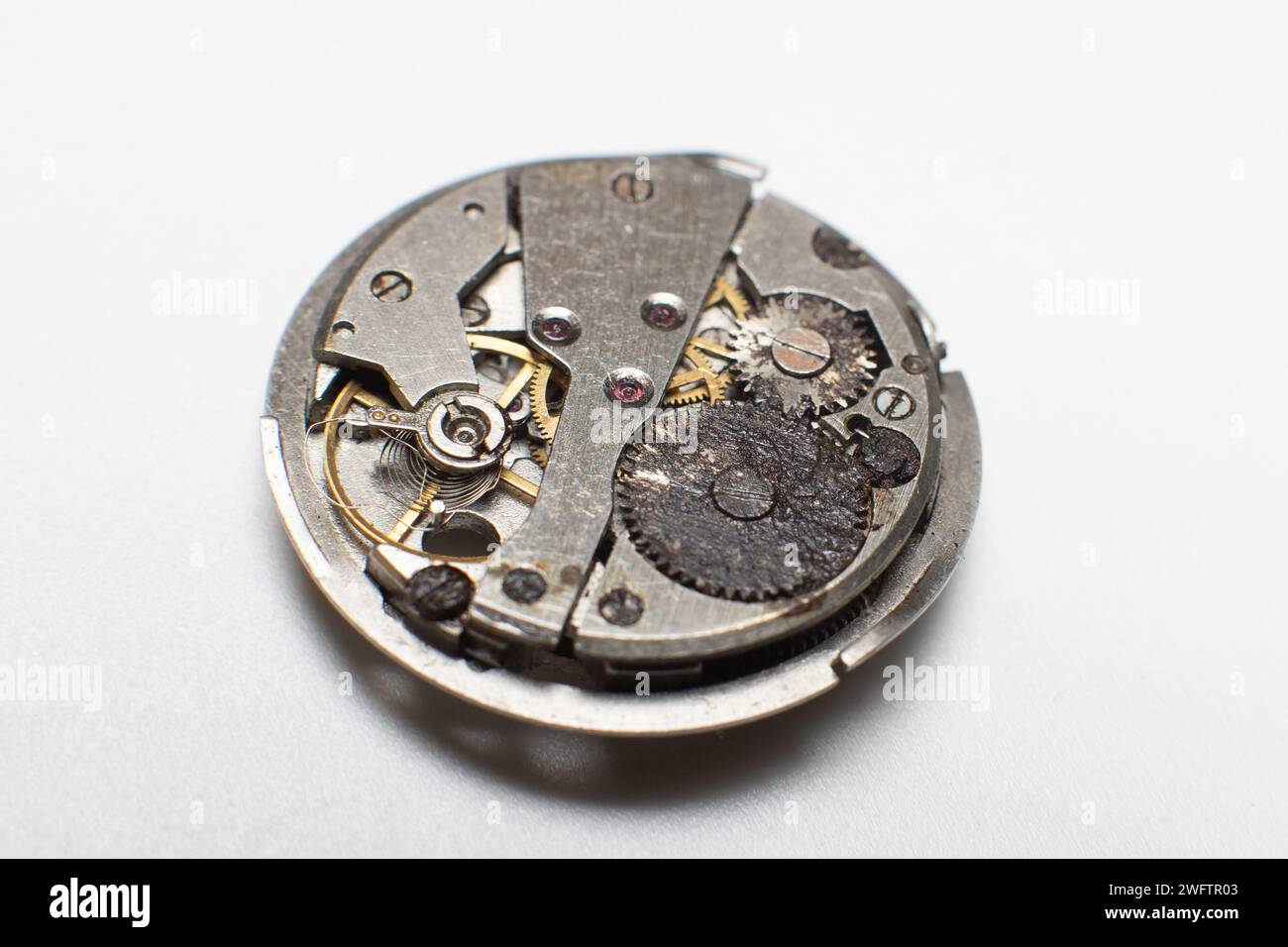 old rusted wristwatch interior isolated on white background Stock Photo ...