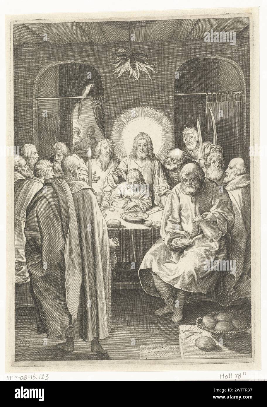 Last Supper, Nicolaes de Bruyn, 1618 print Christ uses the Last Supper ...