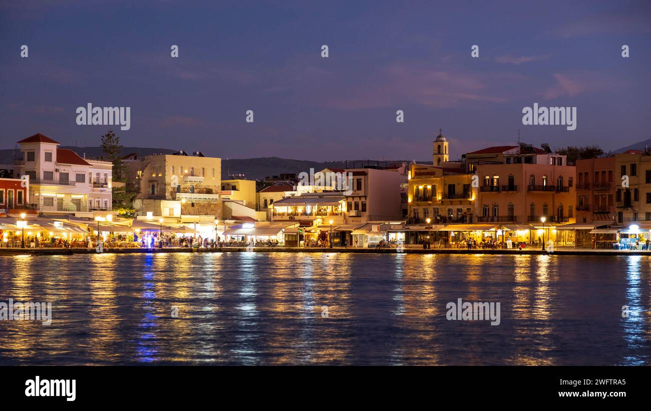 Venetian port of Chania at dusk, Crete Stock Photo - Alamy