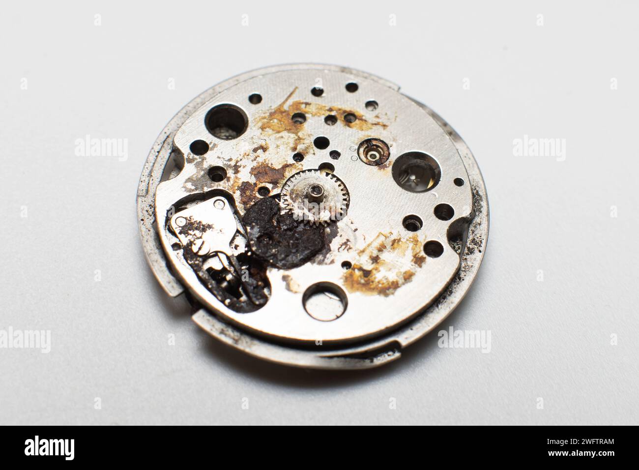 old rusted wristwatch interior isolated on white background Stock Photo ...
