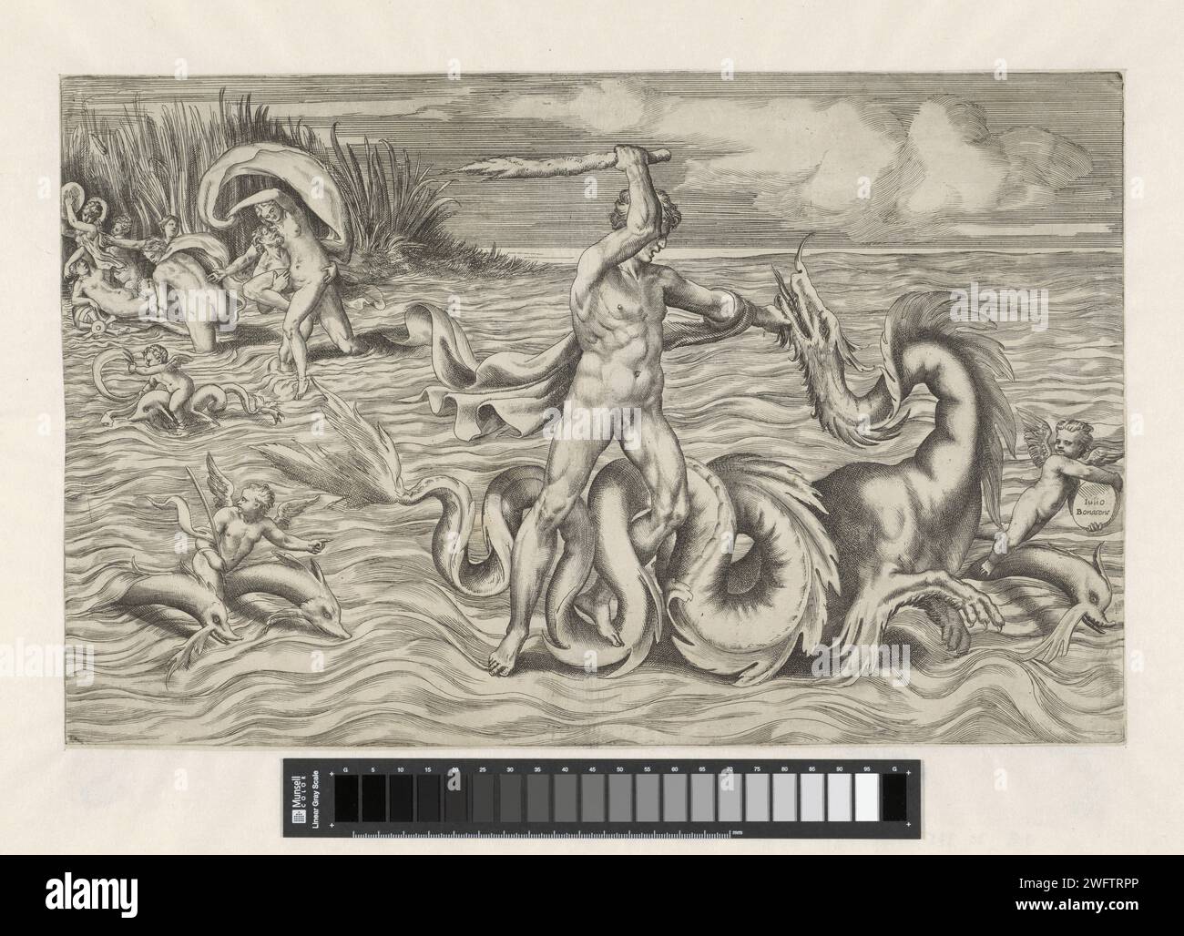 Hercules Worstelt met Acheloüs, Giulio Bonasone, 1501 - 1580 print ...