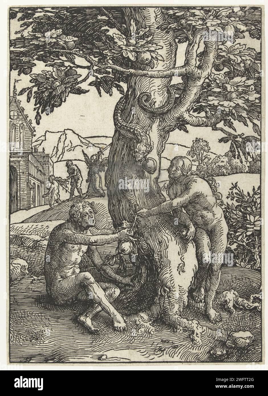 The fall, Lucas van Leyden, 1515 - 1519 print Eva offers Adam fruit. In ...