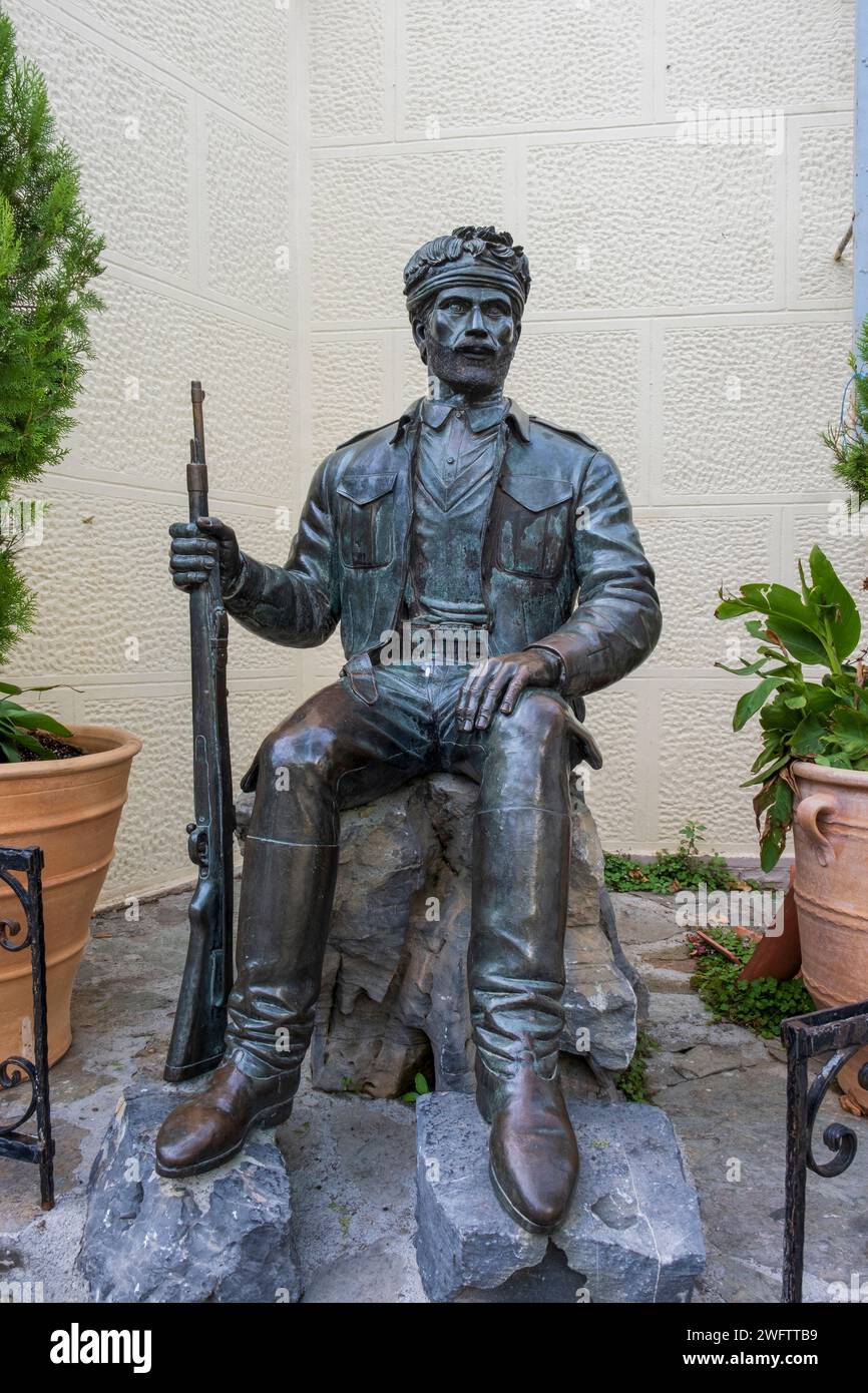 Statue of Cretan freedom fighter in village pf Anogia, Crete Stock Photo - Alamy