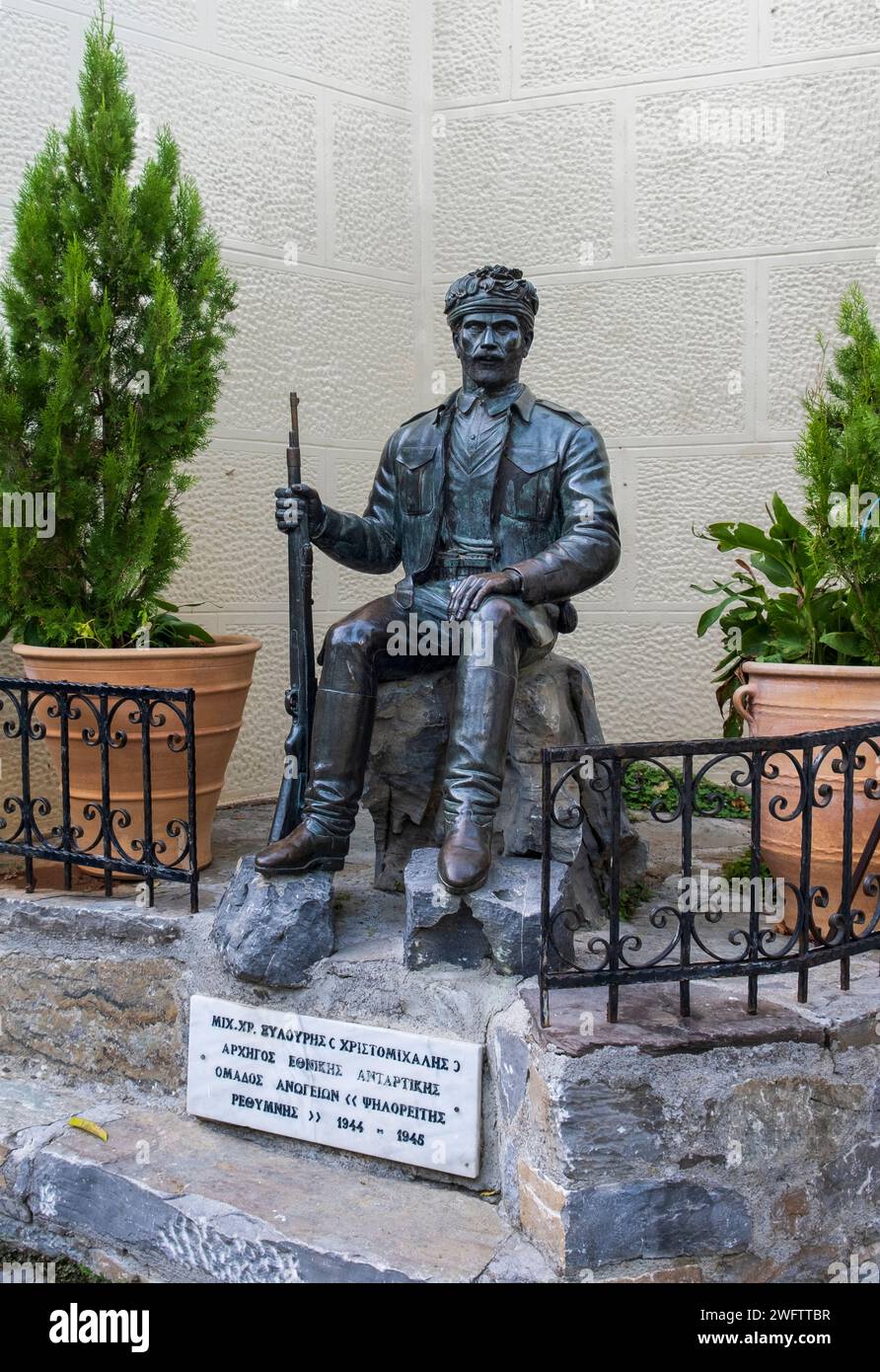 Statue of Cretan freedom fighter in village pf Anogia, Crete Stock Photo - Alamy