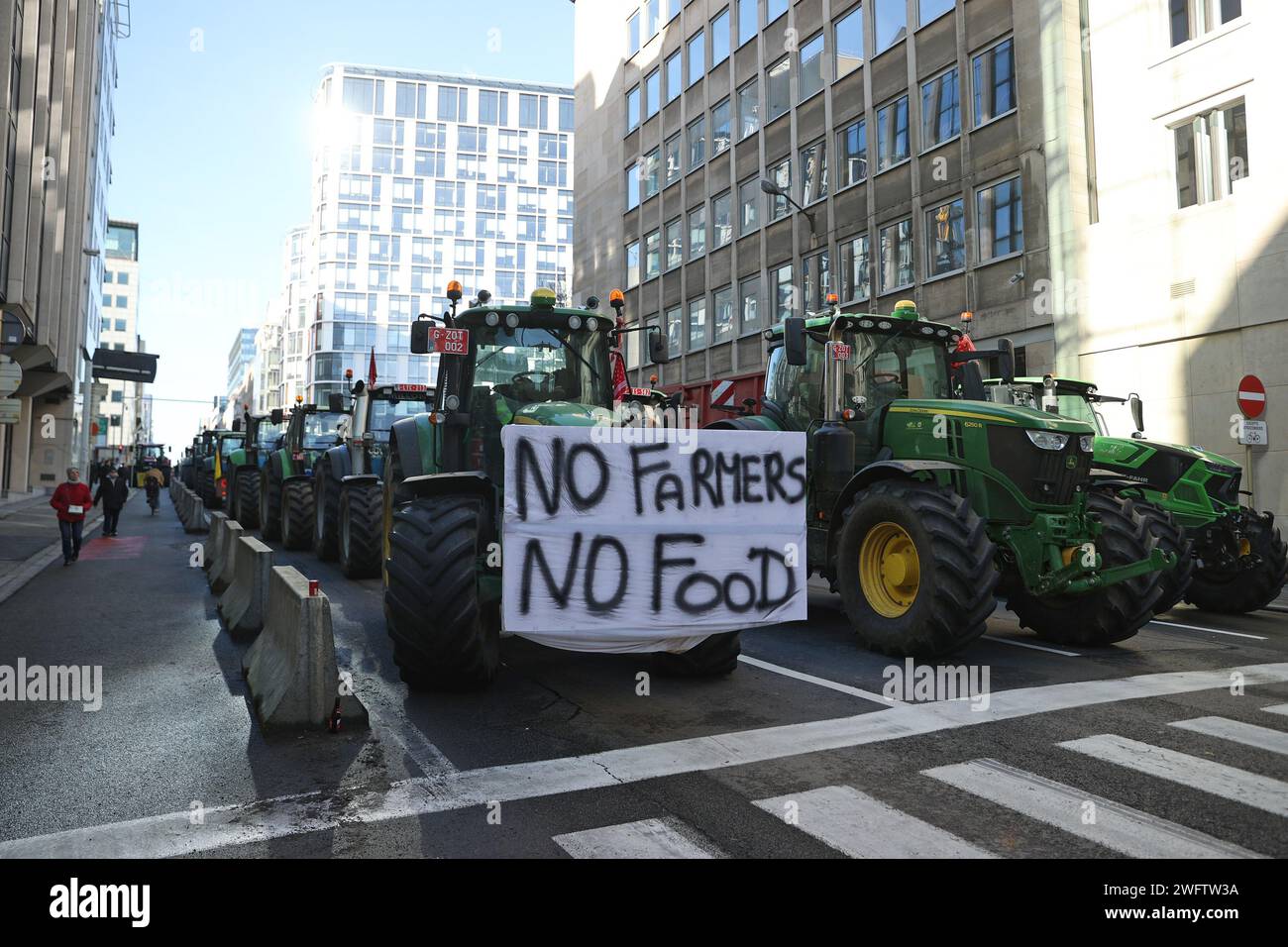 Brussels, Belgium. 1st Feb, 2024. Tractors block a road during a ...