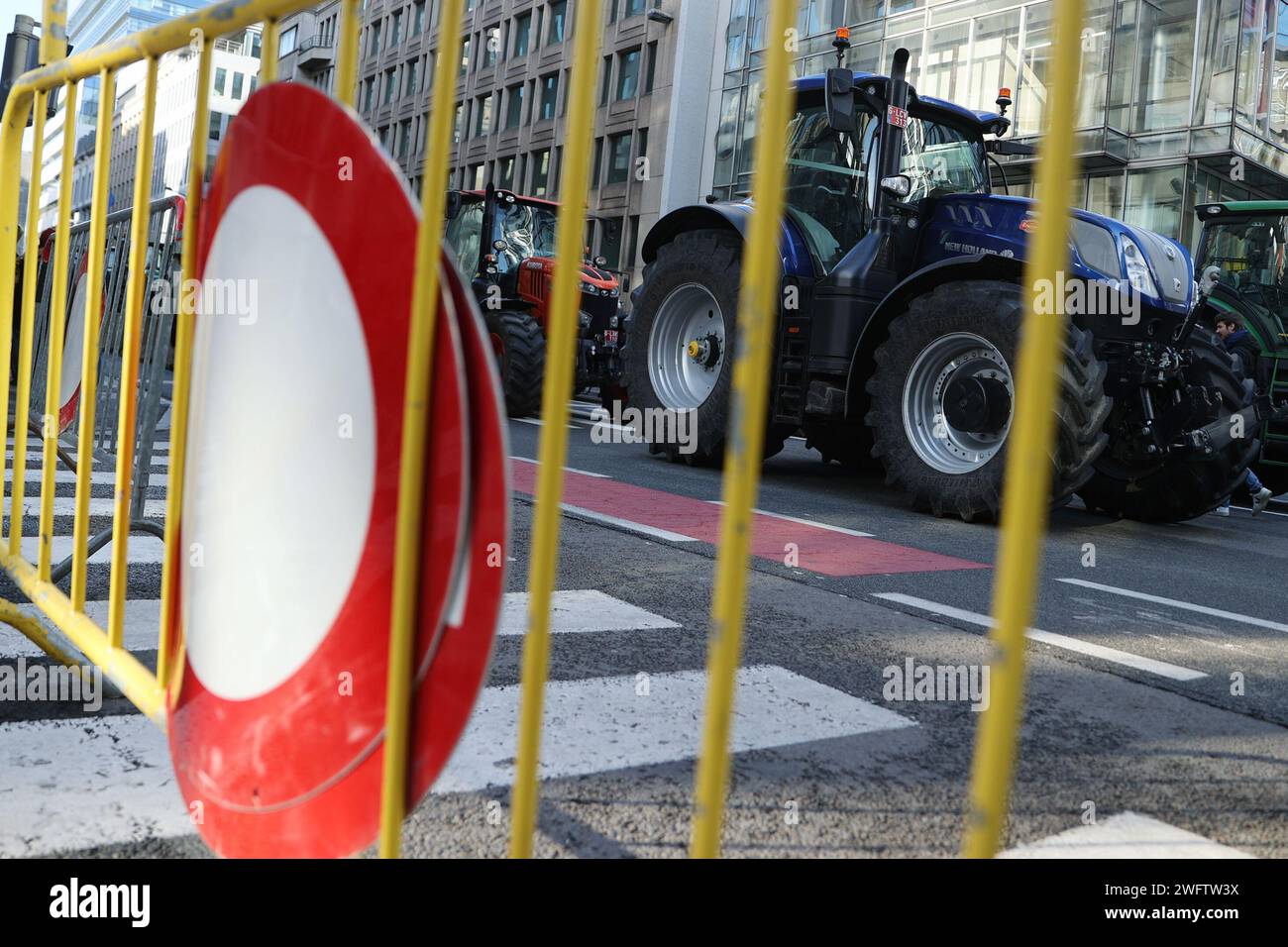 Brussels, Belgium. 1st Feb, 2024. Tractors block a road during a ...