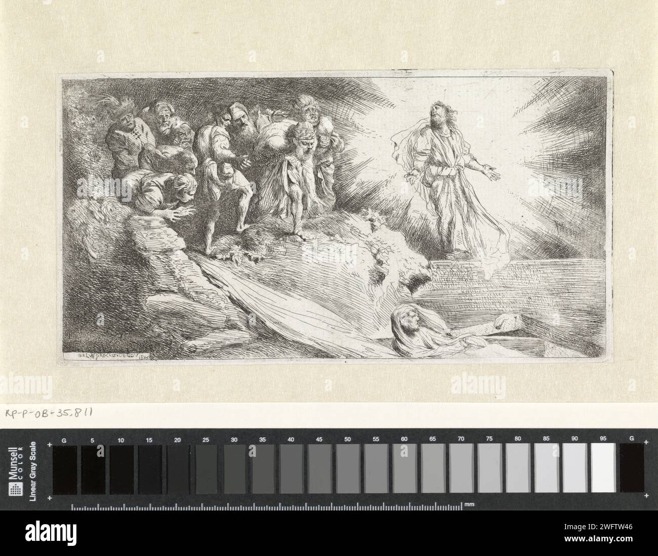 Opwekking Lazarus, Salvatore Castiglione, 1645 print Christ arouses ...