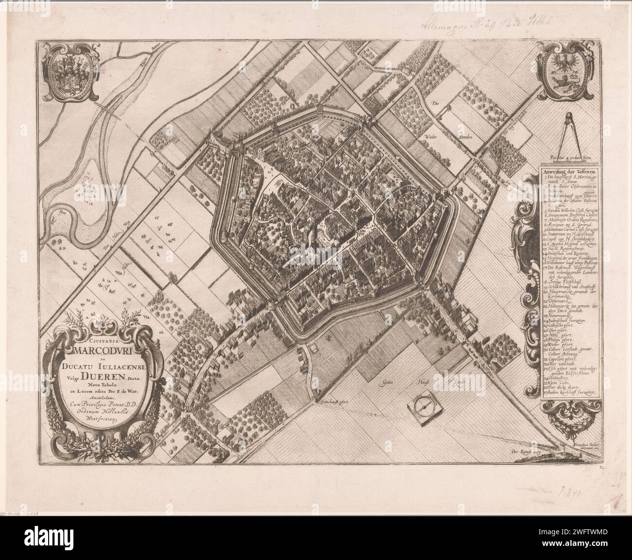 Map of Düren, Wencslaus Hollar, 1657 print The map of Düren with the ...