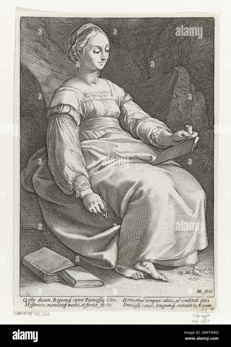 Clio, 1592 print The Muse Clio sitting with writing tablet. Under the ...