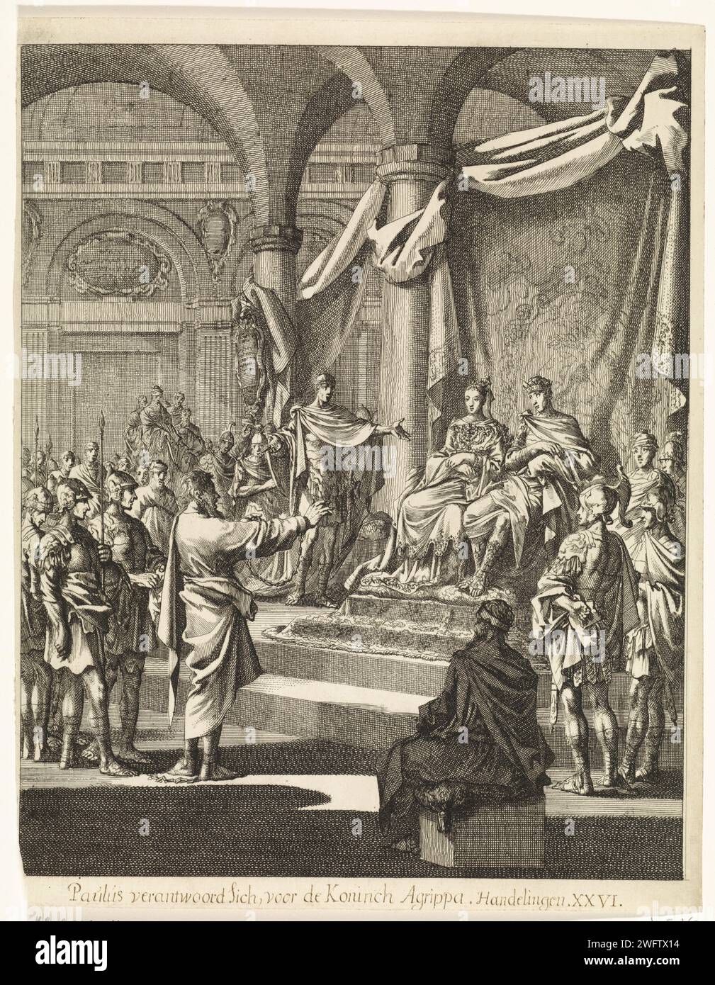 Paul's chained for King Agrippa, Jan Luyken, 1708 print Amsterdam paper ...