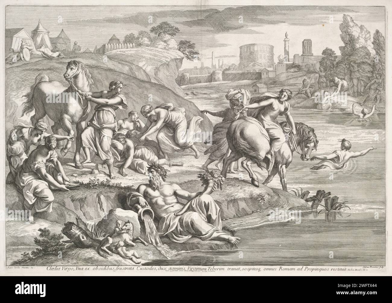 Cloelia Steekt de Tiber Over, Andrea Procaccini, After Carlo Maratta ...