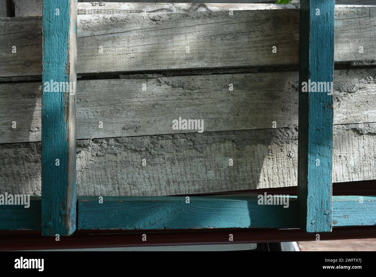 Wooden background from boards of gray and green color with melting snow in spring Stock Photo ...