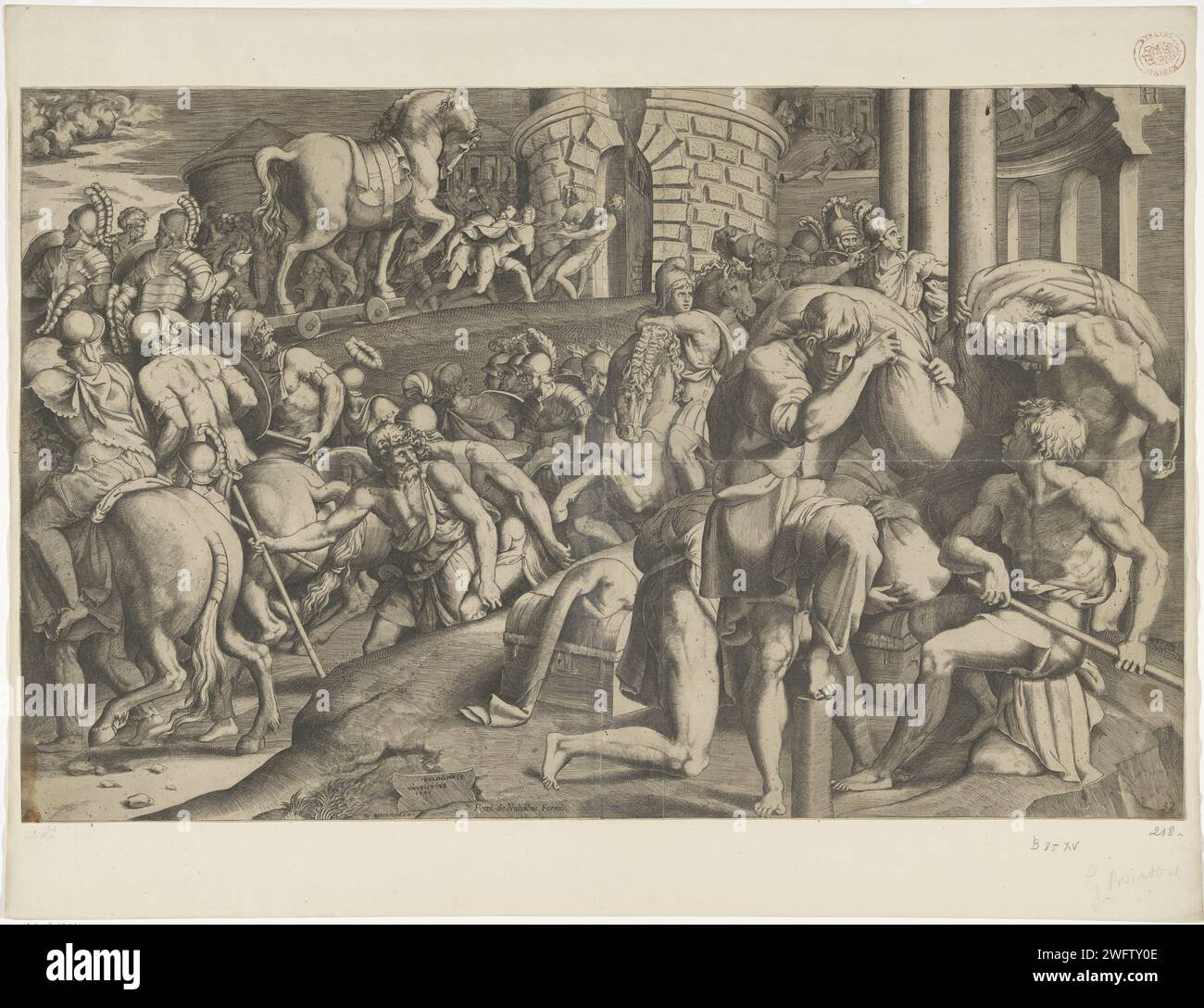 Trojans bring in the wooden horse, Giulio Bonasone, After Francesco ...