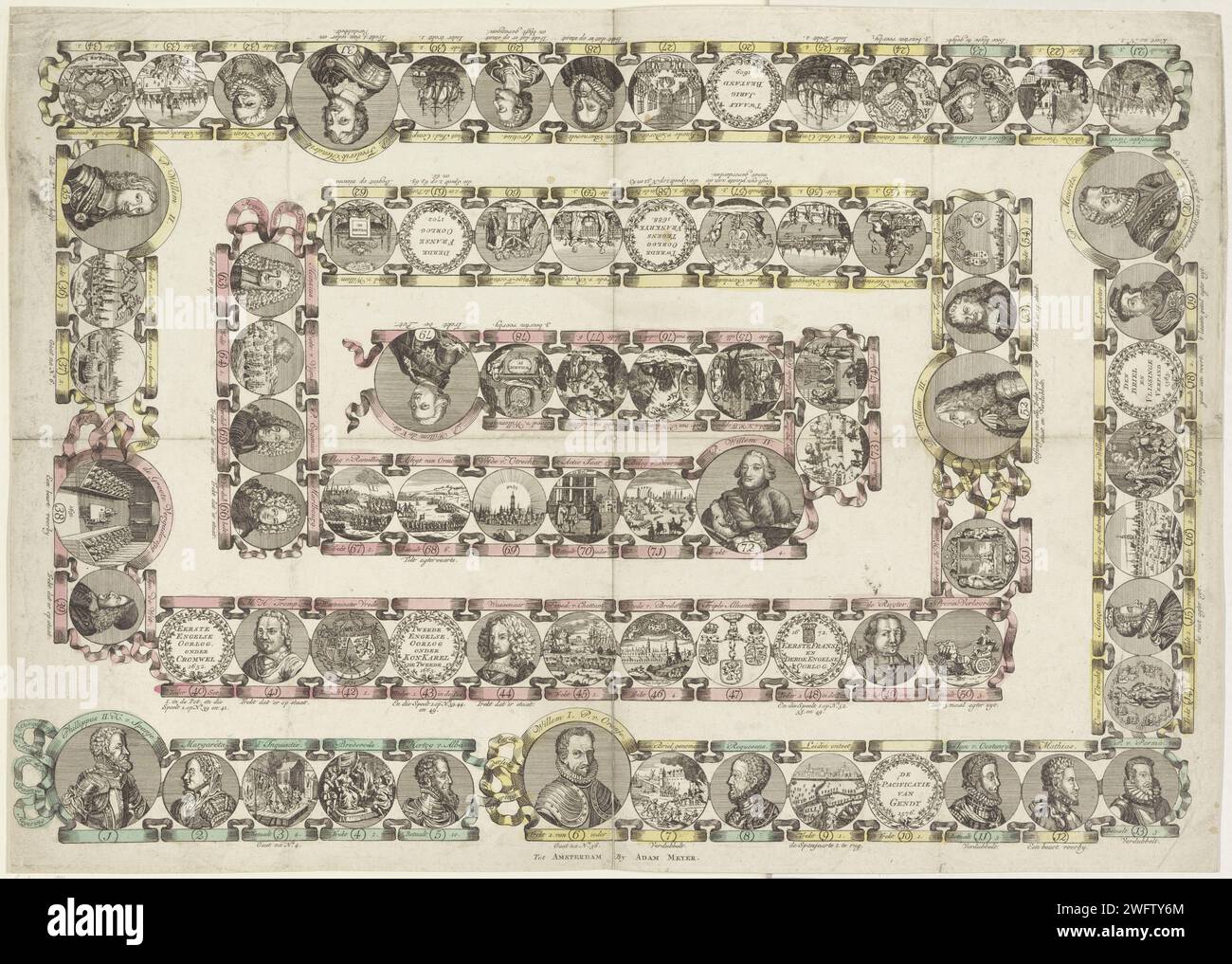 Historiespel, 1756 - 1791 print. gameboard Board game with spiral with ...
