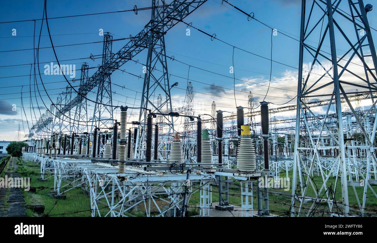 High voltage power transformer substation before russian bombed on ...